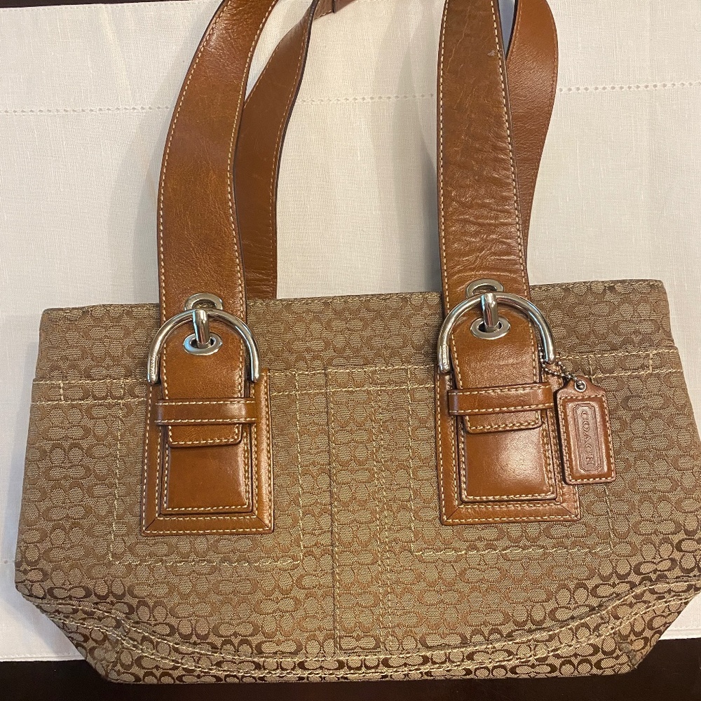 Coach Logo Brown Leather Strap Purse. - Gem